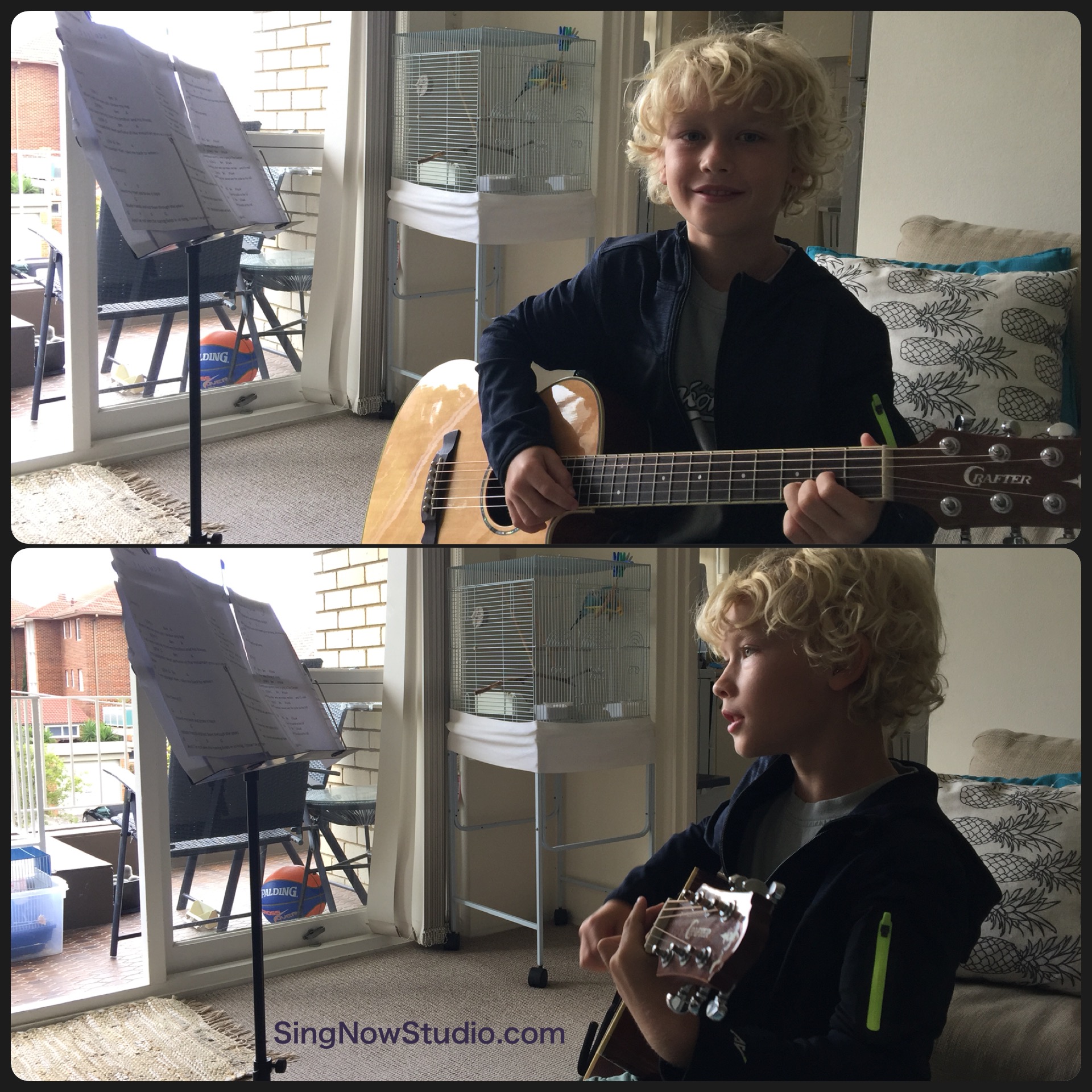 Austin playing guitar and singing – SingNow Studio